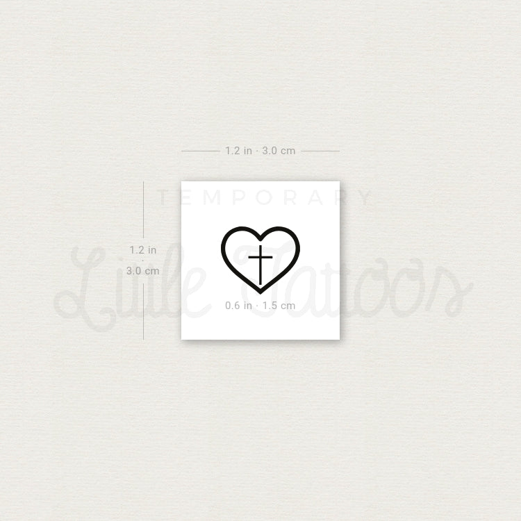 Fine Line Cross Inside Heart Temporary Tattoo - Set of 3 – Little Tattoos